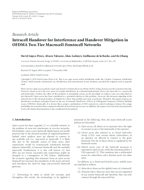 (PDF) Intracell Handover for Interference and Handover Mitigation in OFDMA Two-Tier Macrocell ...