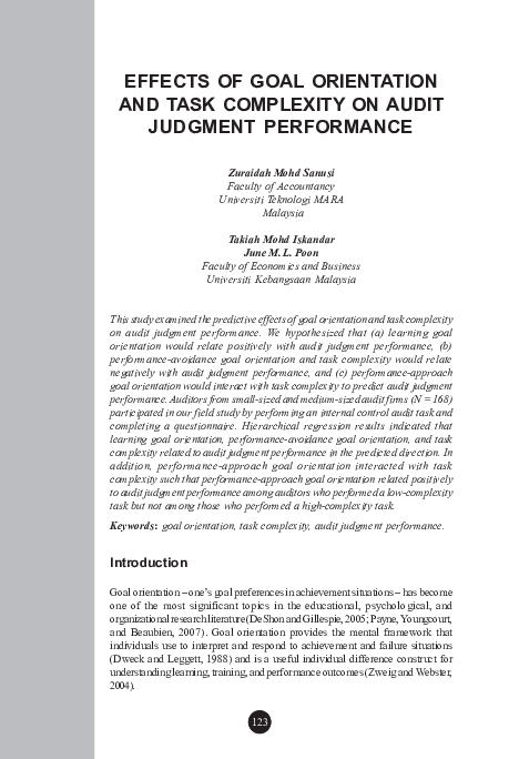 Pdf Effects Of Goal Orientation And Task Complexity On Audit Judgment Performance