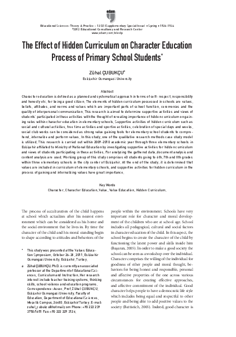 (PDF) The Effect of Hidden Curriculum on Character Education Process of ...
