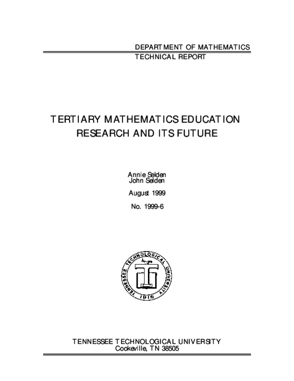 (PDF) Tertiary Mathematics Education Research and its Future, 2001