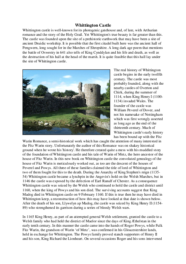 (PDF) Whittington Castle and the families of Bleddyn ap Cynfyn, Peverel ...