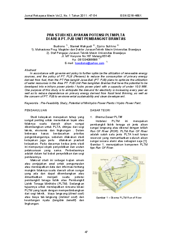 (PDF) Pra Studi Kelayakan Potensi PLTM/PLTA Di Area PT. PJB Unit ...