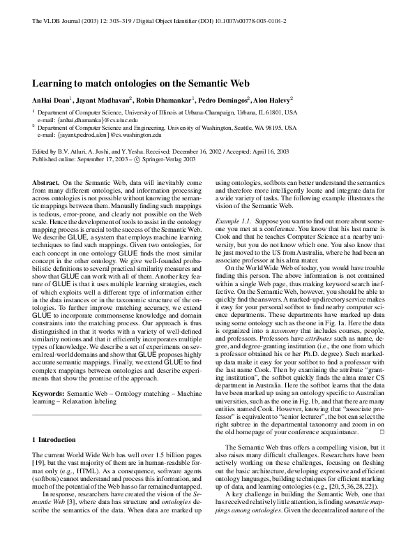(PDF) Learning to match ontologies on the Semantic Web