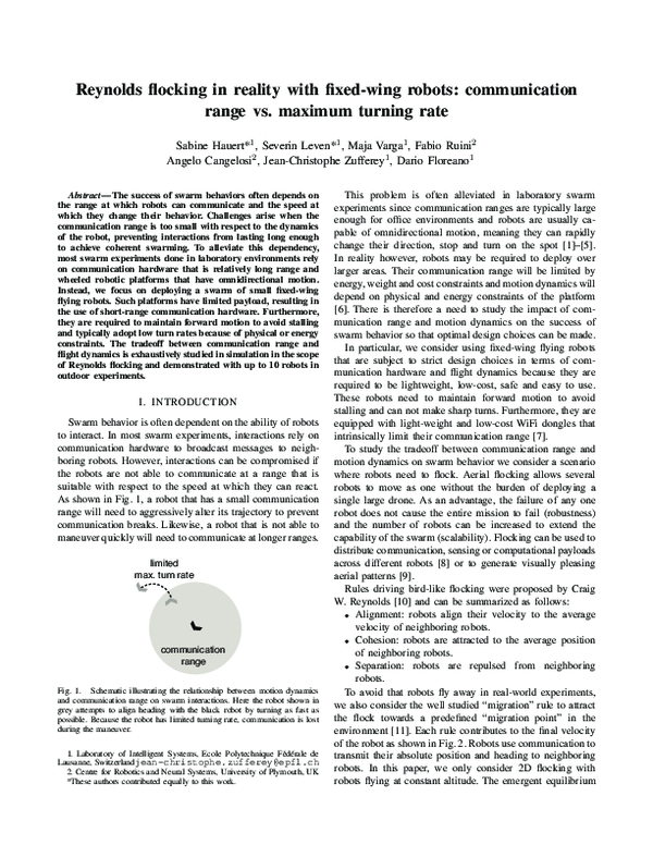 (PDF) Reynolds flocking in reality with fixed-wing robots ...