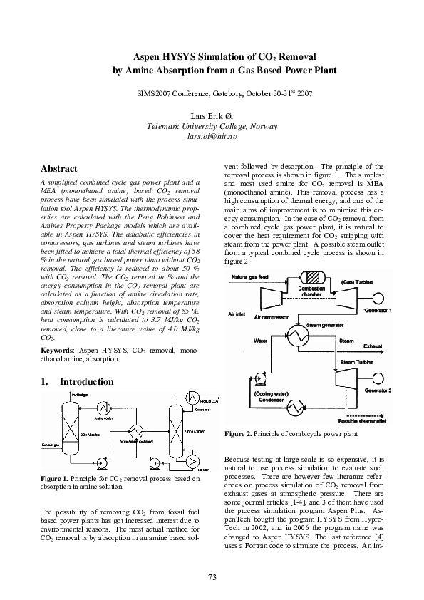(PDF) Aspen HYSYS simulation of CO2 removal by amine absorption from a ...