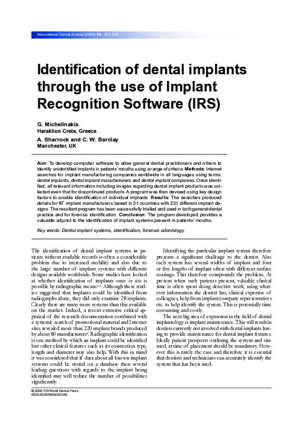 (PDF) Identification of dental implants through the use of Implant ...