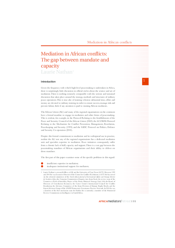 (PDF) Mediation in African conflicts: The gap between mandate and capacity
