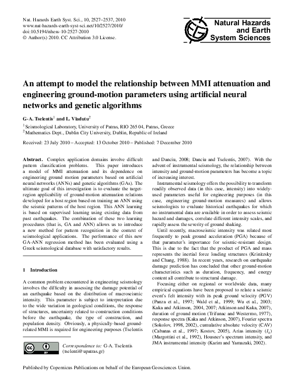 (PDF) An attempt to model the relationship between MMI attenuation and engineering ground-motion ...