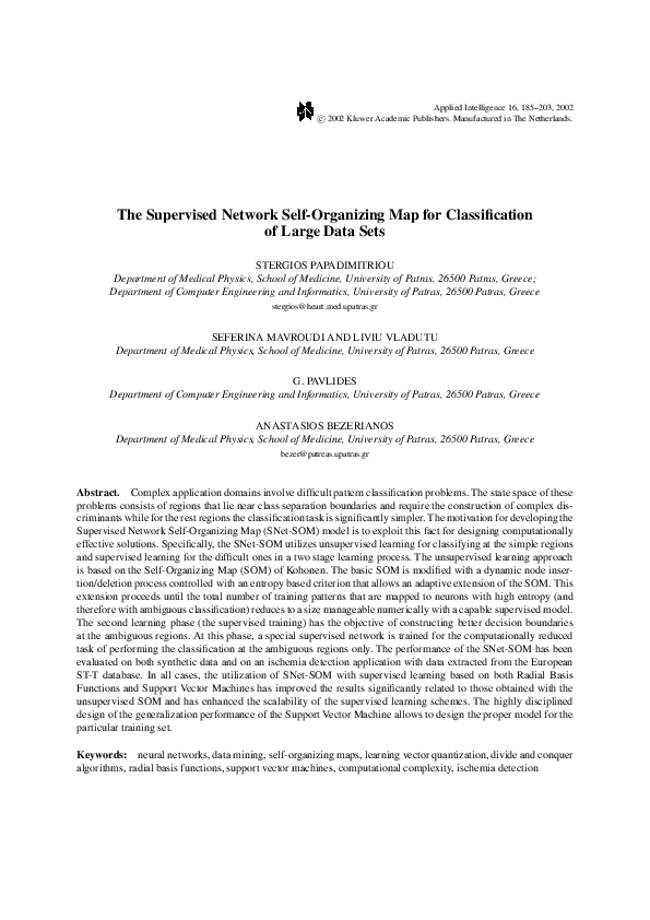 Pdf The Supervised Network Self Organizing Map For Classification Of