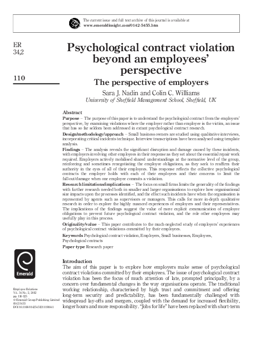 (PDF) Psychological contract violation beyond an employees’ perspective ...