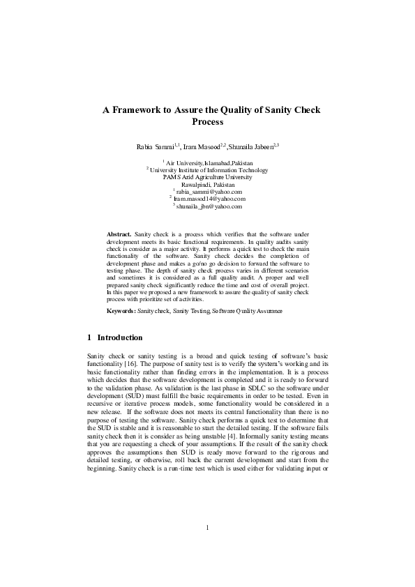 (PDF) A Framework to Assure the Quality of Sanity Check Process
