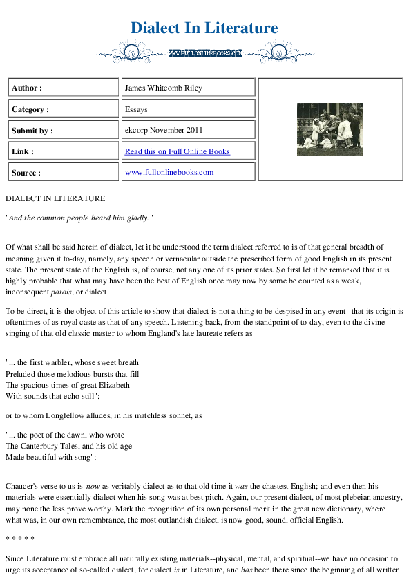 (PDF) Dialect in Literature