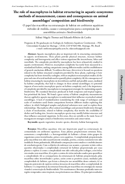 Pdf The Role Of Macrophytes In Habitat Structuring In Aquatic