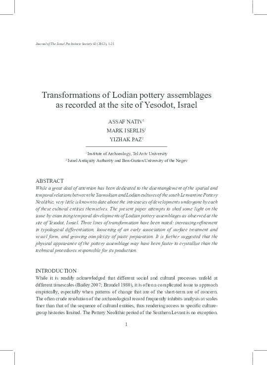 (PDF) Transformations of Lodian pottery assemblages as recorded at the ...