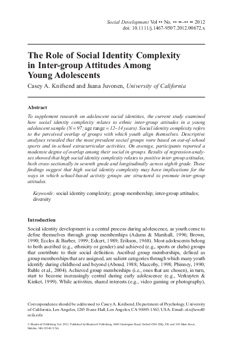 (PDF) The role of social identity complexity in intergroup attitudes ...