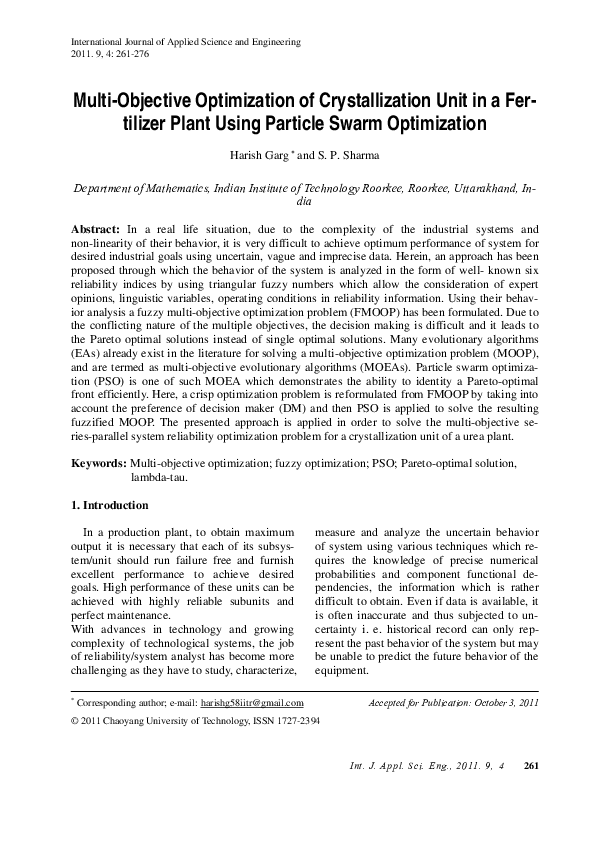 (PDF) Multi-objective optimization of crystallization unit in a fertilizer plant using particle ...