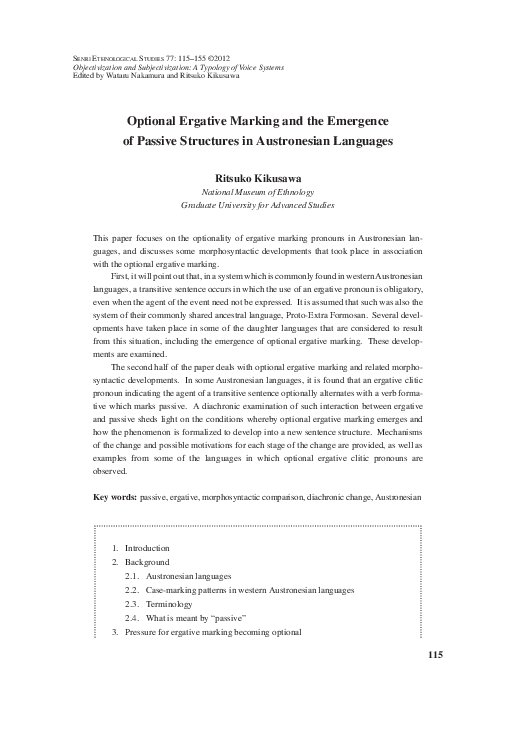(PDF) Optional Ergative Marking and the Emergence of Passive Structures ...