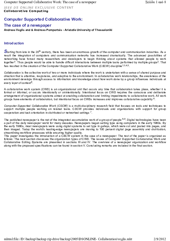 (PDF) Computer Supported Collaborative Work: The case of a newspaper