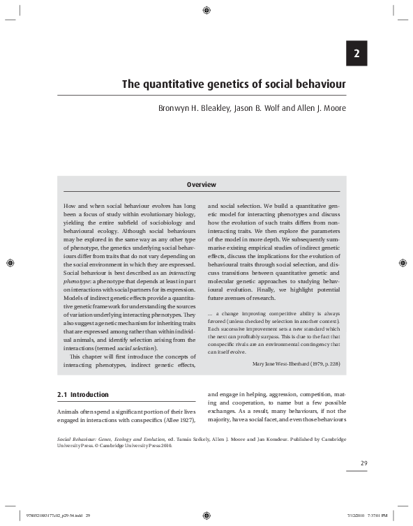 (PDF) The quantitative genetics of social behaviour