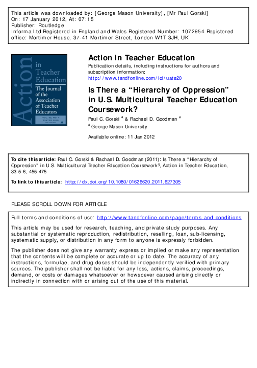 (PDF) Is There a Hierarchy of Oppression in U.S. Multicultural Teacher ...