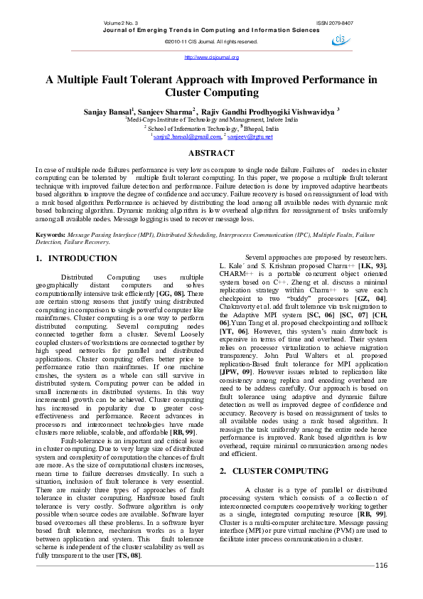 Pdf A Multiple Fault Tolerant Approach With Improved Performance In Cluster Computing