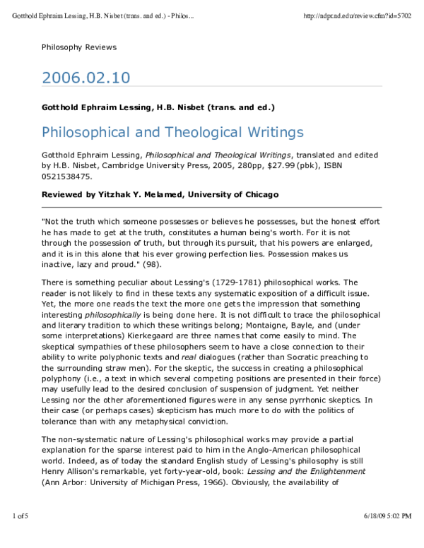 (PDF) Review of H. B. Nisbet (ed.), Lessing: Philosophical and ...
