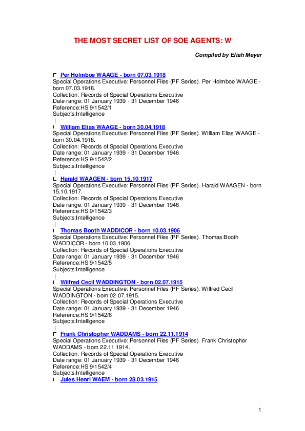 (DOC) THE MOST SECRET LIST OF SOE AGENTS: W