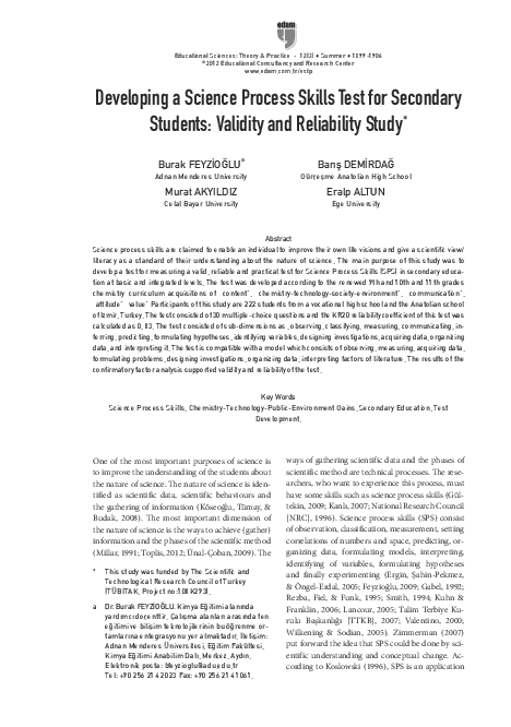(PDF) Developing a Science Process Skills Test for Secondary Students ...
