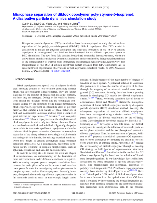 (PDF) Microphase separation of diblock copolymer poly (styrene-b-isoprene): A dissipative ...