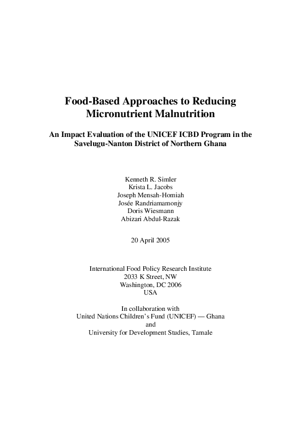 (PDF) Food-Based Approaches to Reducing Micronutrient Malnutrition