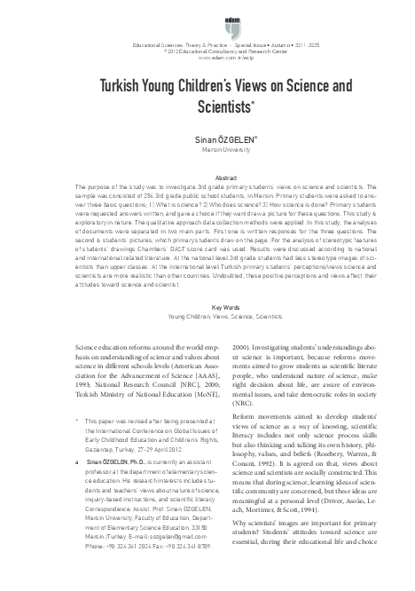 (PDF) Turkish Young Children’s Views on Science and Scientists