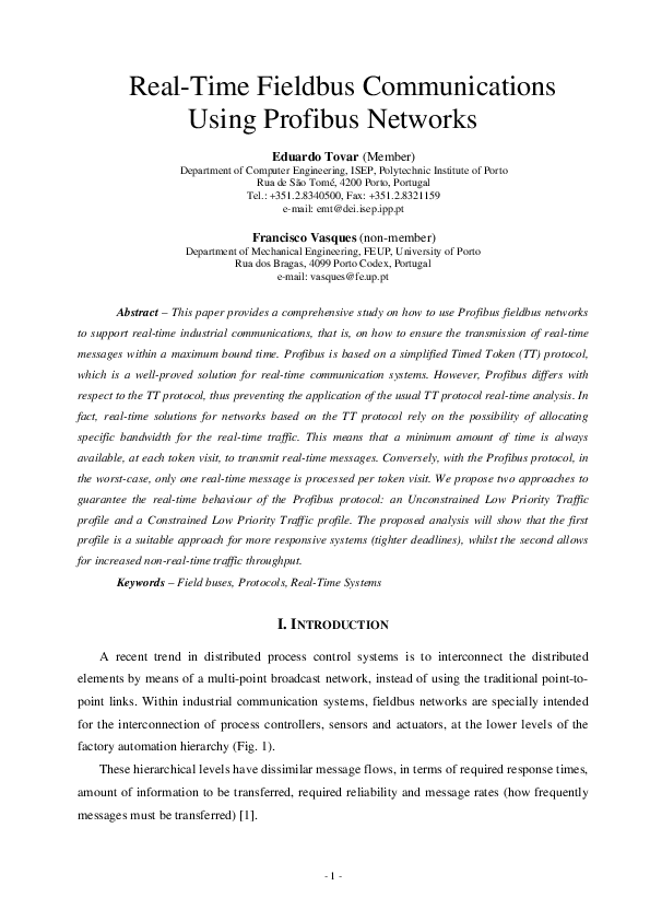 (PDF) Real-time fieldbus communications using Profibus networks