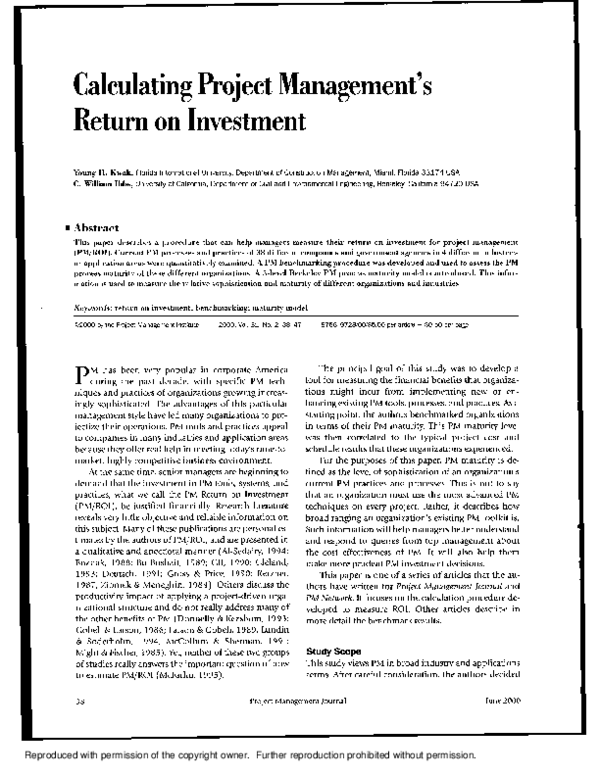 (PDF) Calculating project management's return on investment