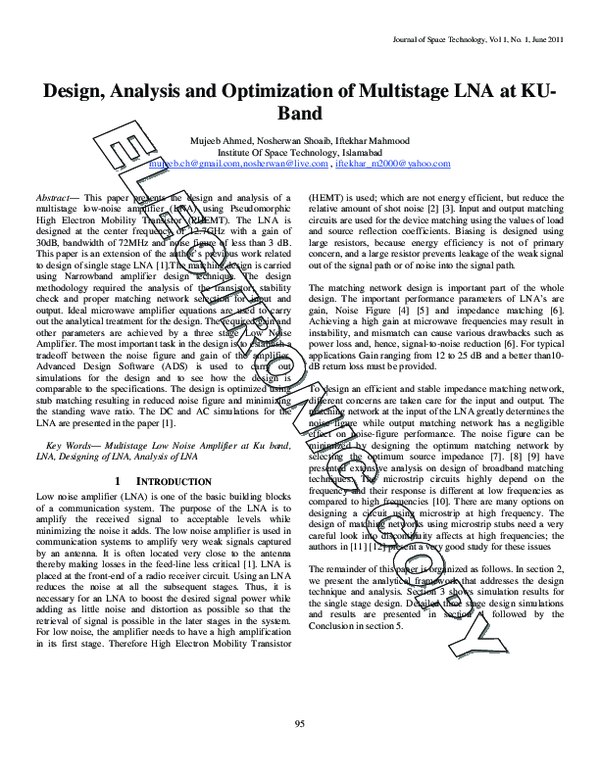 (PDF) Design, Analysis and Optimization of Multistage LNA at KU-Band