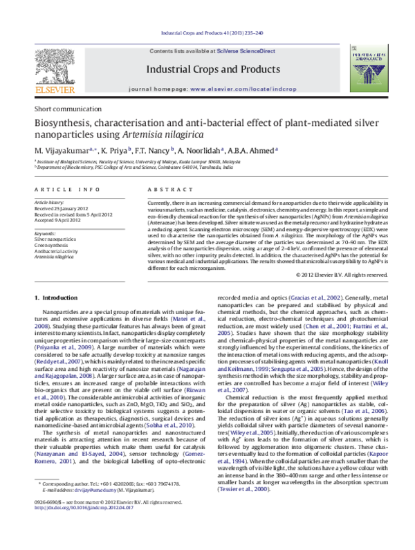 (PDF) Biosynthesis, characterisation and anti-bacterial effect of plant-mediated silver ...