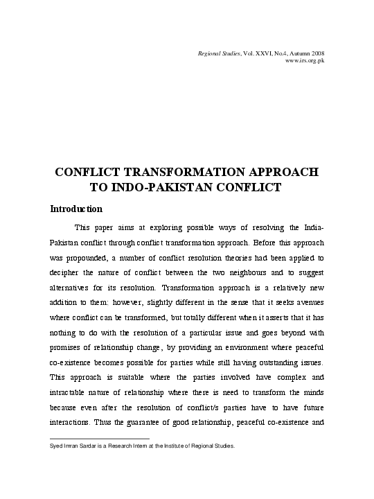 (PDF) Conflict Transformation Approach and the Kashmir Issue: A new ...