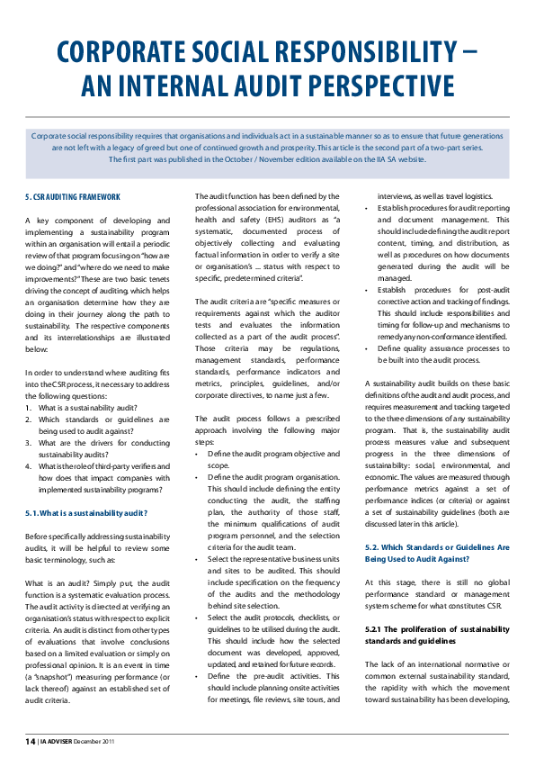 (PDF) Corporate Social Responsibility: An Internal Audit Perspective ...