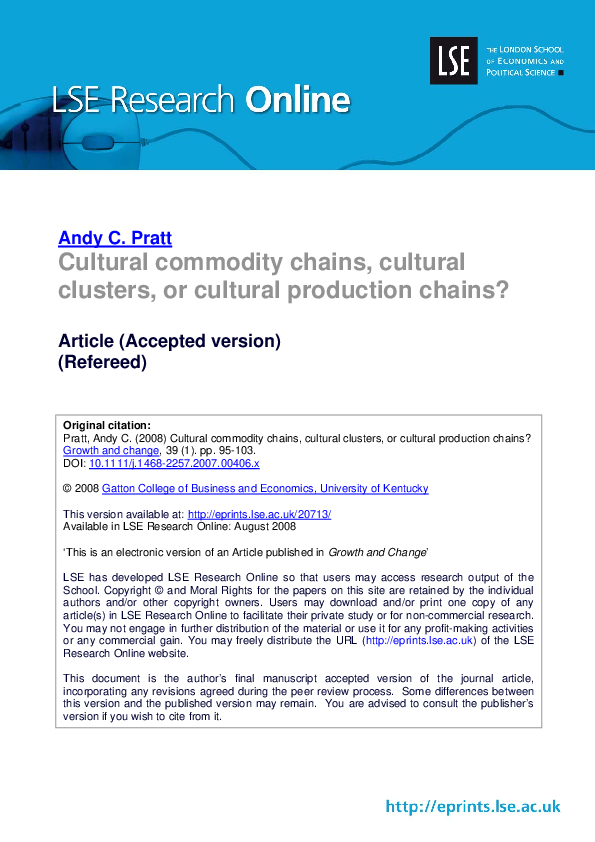 (PDF) Cultural Commodity Chains, Cultural Clusters, or Cultural ...