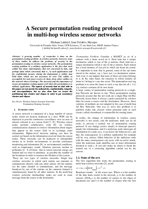Pdf A Secure Permutation Routing Protocol In Multi Hop Wireless