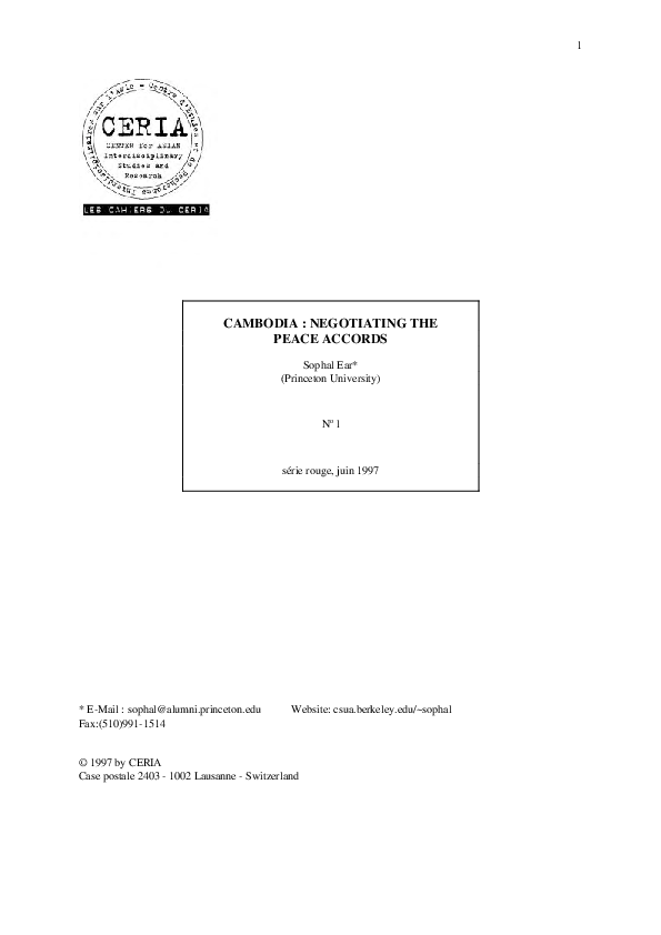 (PDF) CAMBODIA : NEGOTIATING THE PEACE ACCORDS