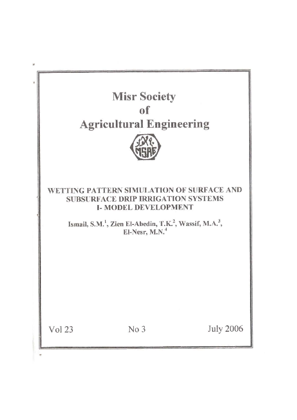 (PDF) WETTING PATTERN SIMULATION OF SURFACE AND SUBSURFACE DRIP IRRIGATION SYSTEMS I- MODEL ...