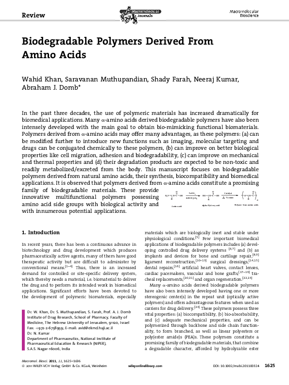 (PDF) Biodegradable Polymers Derived From Amino Acids