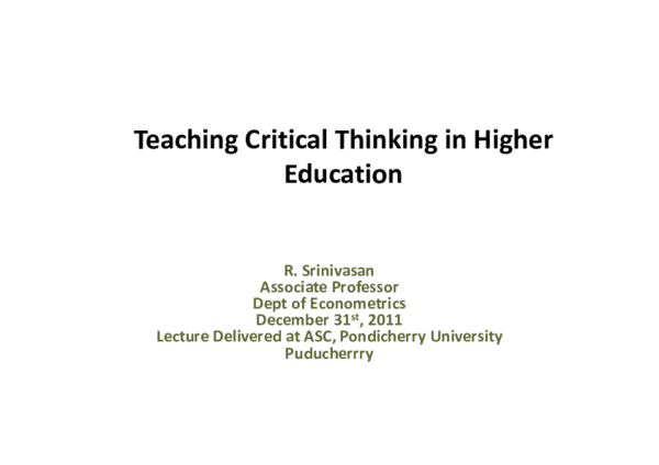 (PDF) Teaching Critical Thinking in Higher Education