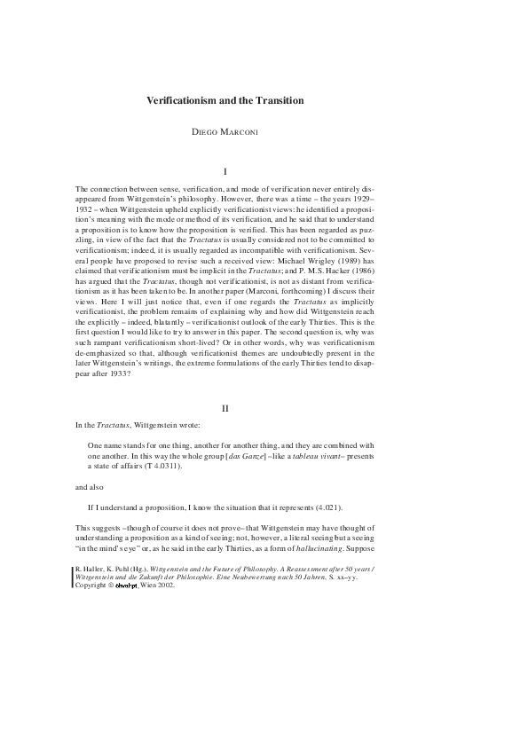 (PDF) Verificationism and the Transition