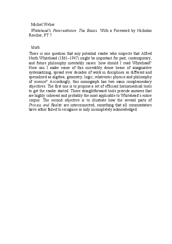(PDF) Whitehead's Pancreativism. The Basics | Michel Weber - Academia.edu