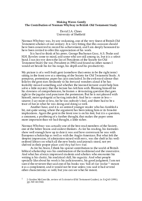 (PDF) Making Waves Gently: The Contribution of Norman Whybray to ...