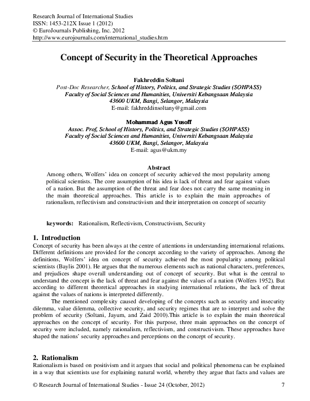 (PDF) Concept of Security in the Theoretical Approaches