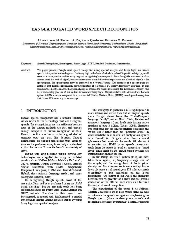 (PDF) BANGLA - ISOLATED WORD SPEECH RECOGNITION