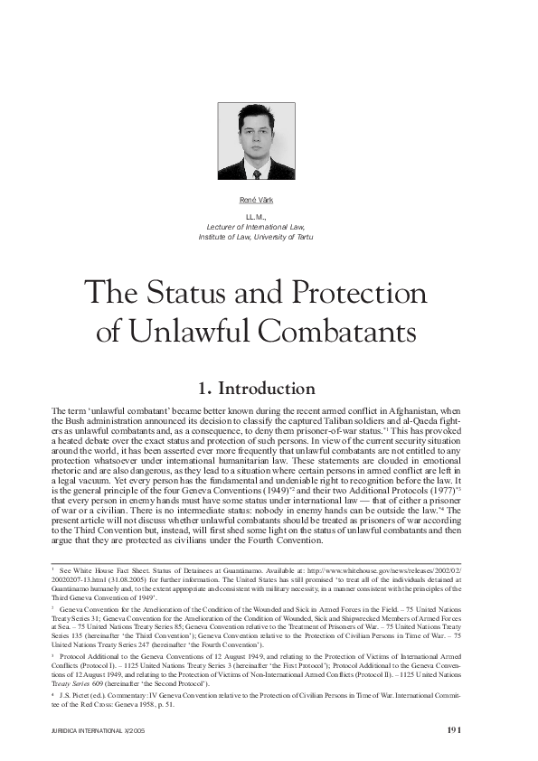 (PDF) The Status and Protection of Unlawful Combatants