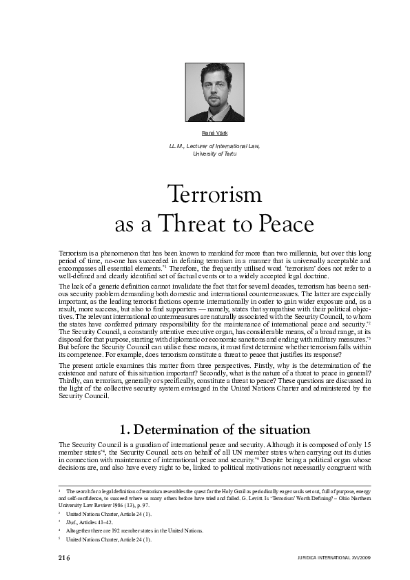 (PDF) Terrorism as a Threat to Peace